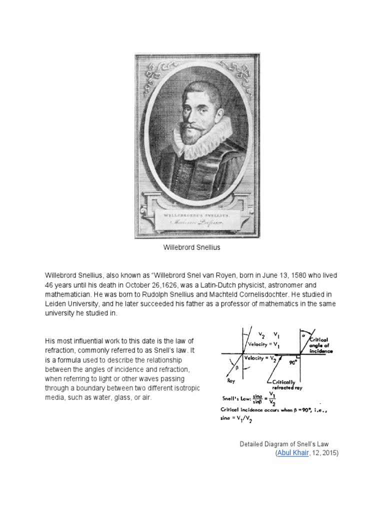 Willebrord Snellius: Pioneer of Refraction | PDF | Science & Mathematics
