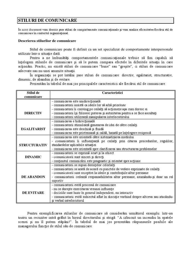 Stiluri de Comunicare | PDF