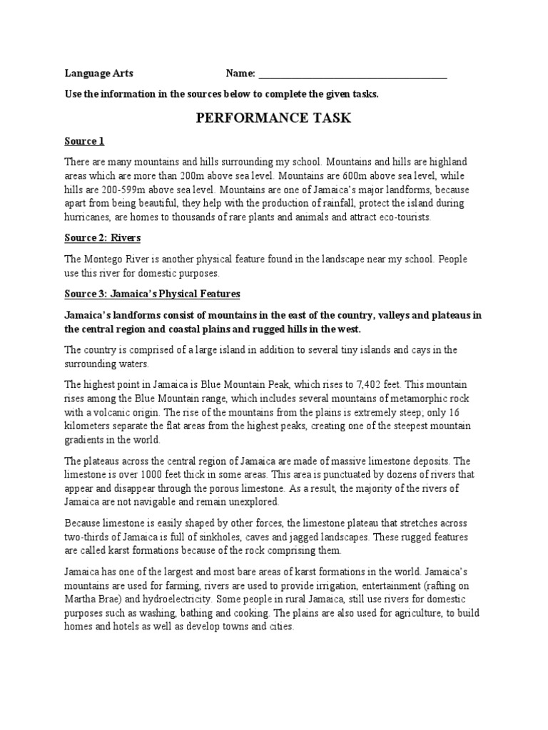 Language Arts Performance Task Grade 4 | PDF | Mountains | Plateau