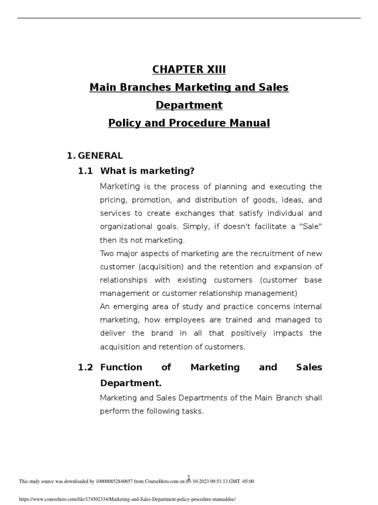 Marketing and Sales Policy Manual | PDF | Marketing | Sales