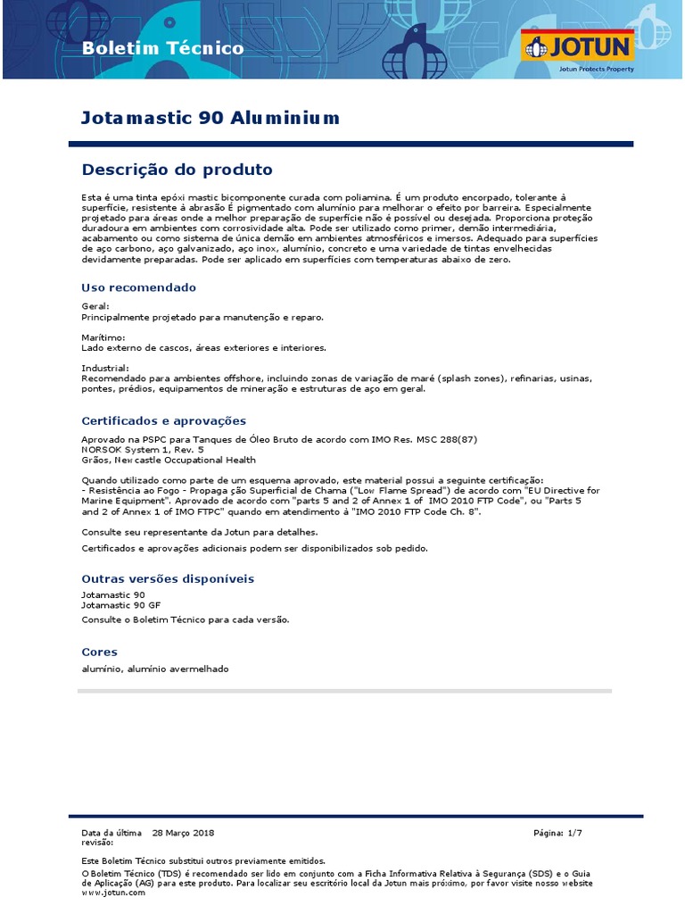 Jotamastic 90 Aluminium | PDF | Tinta | Epóxi