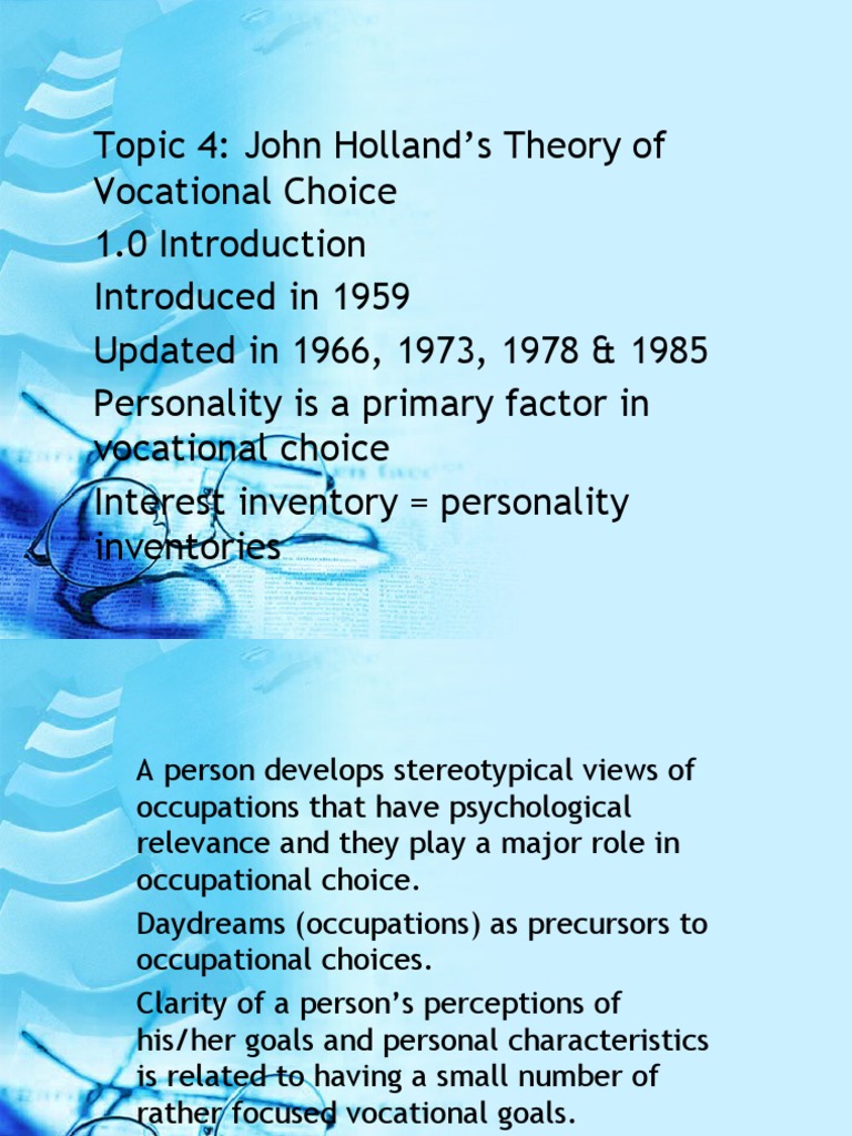 Holland's Vocational Choice Theory | PDF