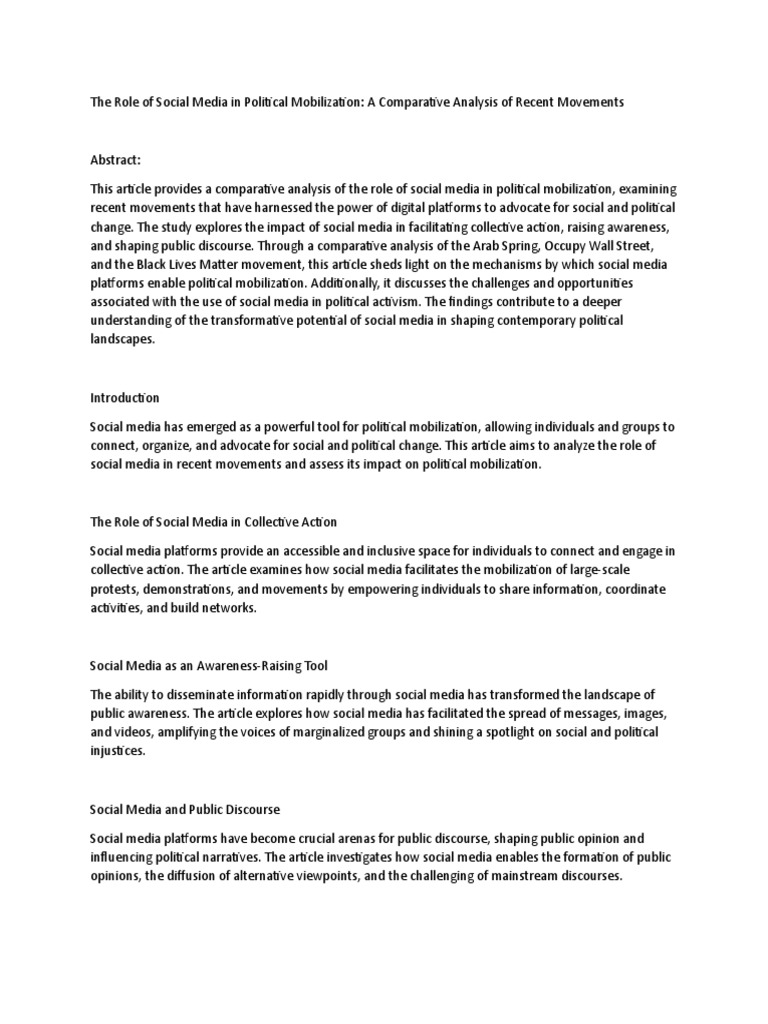 The Role of Social Media in Political Mobilization | PDF | Social Media ...