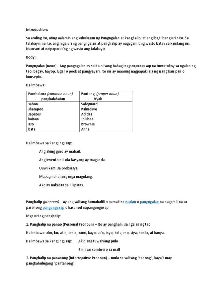 Pangngalan at Panghalip | PDF