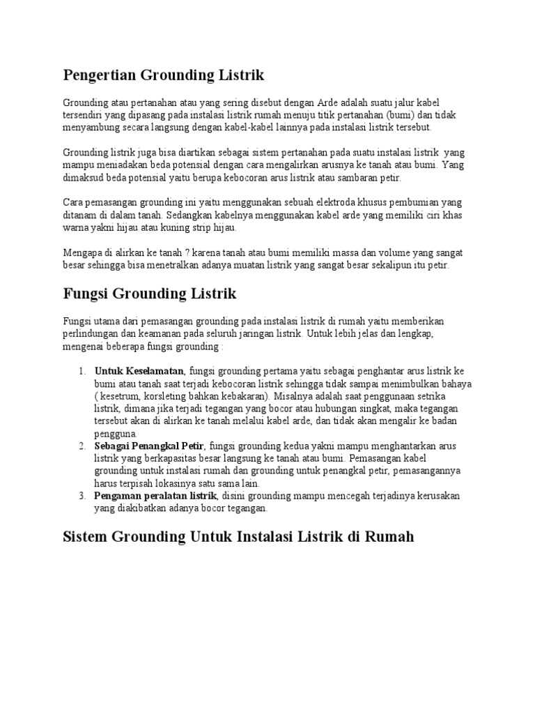 Fungsi dan Cara Kerja Grounding Listrik | PDF
