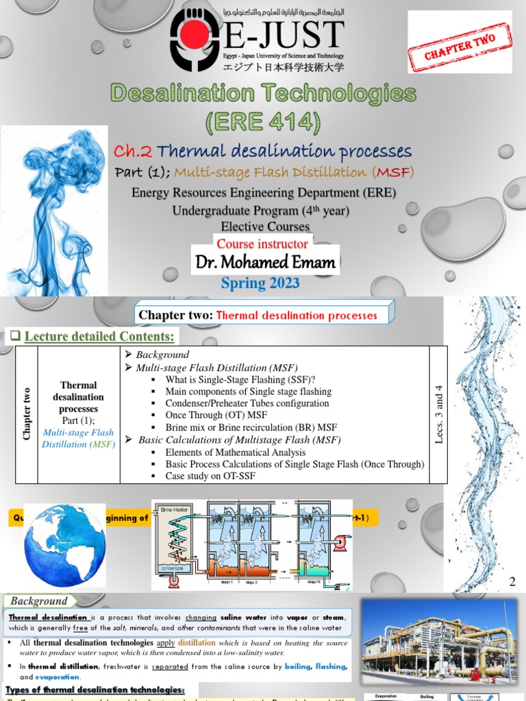 Desalination Technologies, 4th Level,ERE414, 2023, Chapter (2) | PDF | Desalination | Distillation