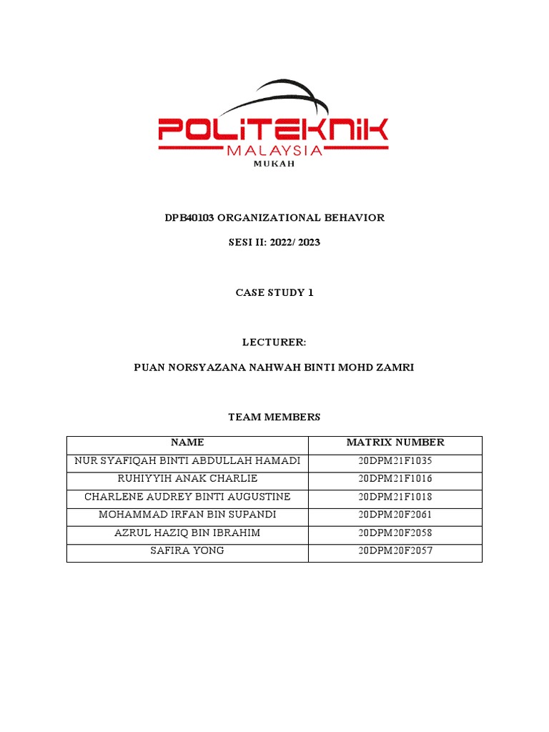 Ob Case Study 1 | PDF | Goal | Leadership