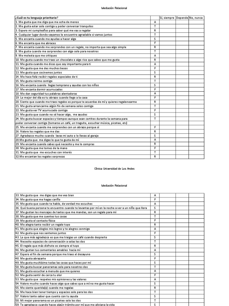 Test Lenguaje Del Amor | PDF