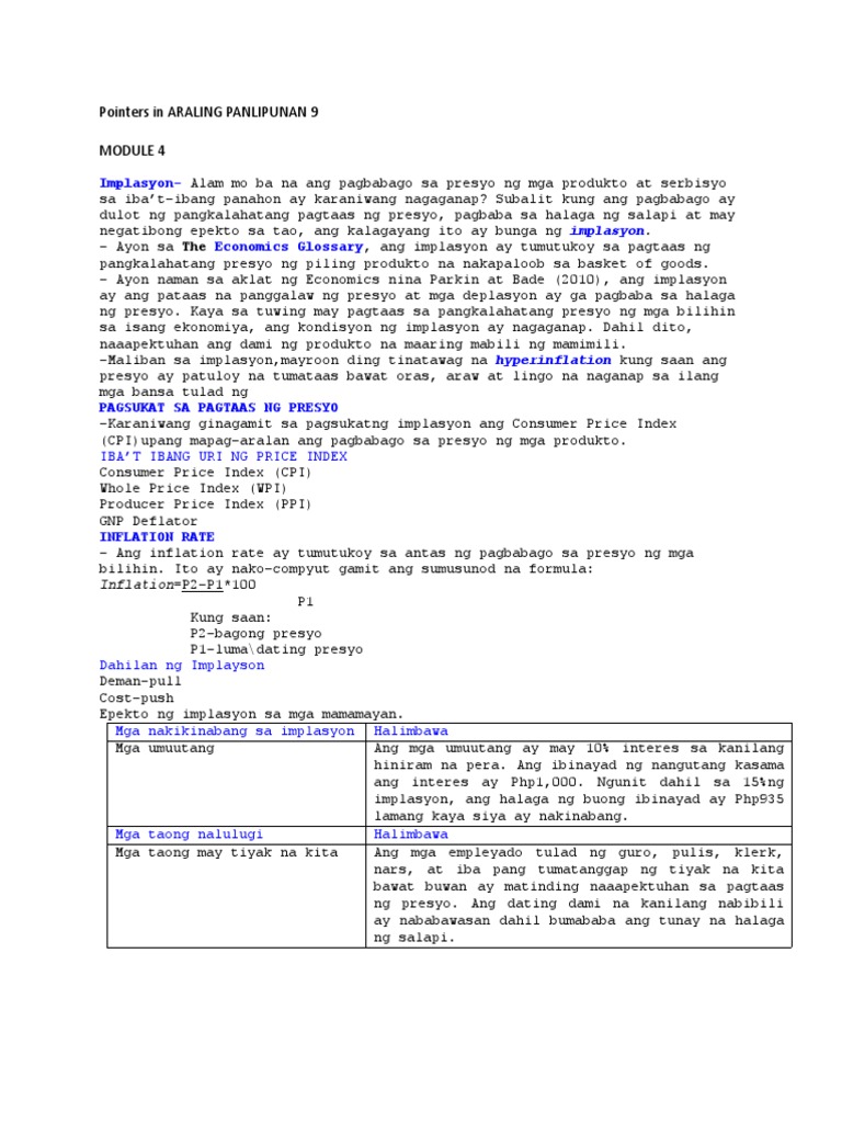 Pointers in ARALING PANLIPUNAN 9 | PDF