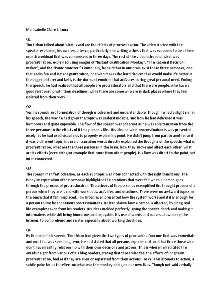 Speech and Communications Reflection Paper | PDF | Procrastination ...