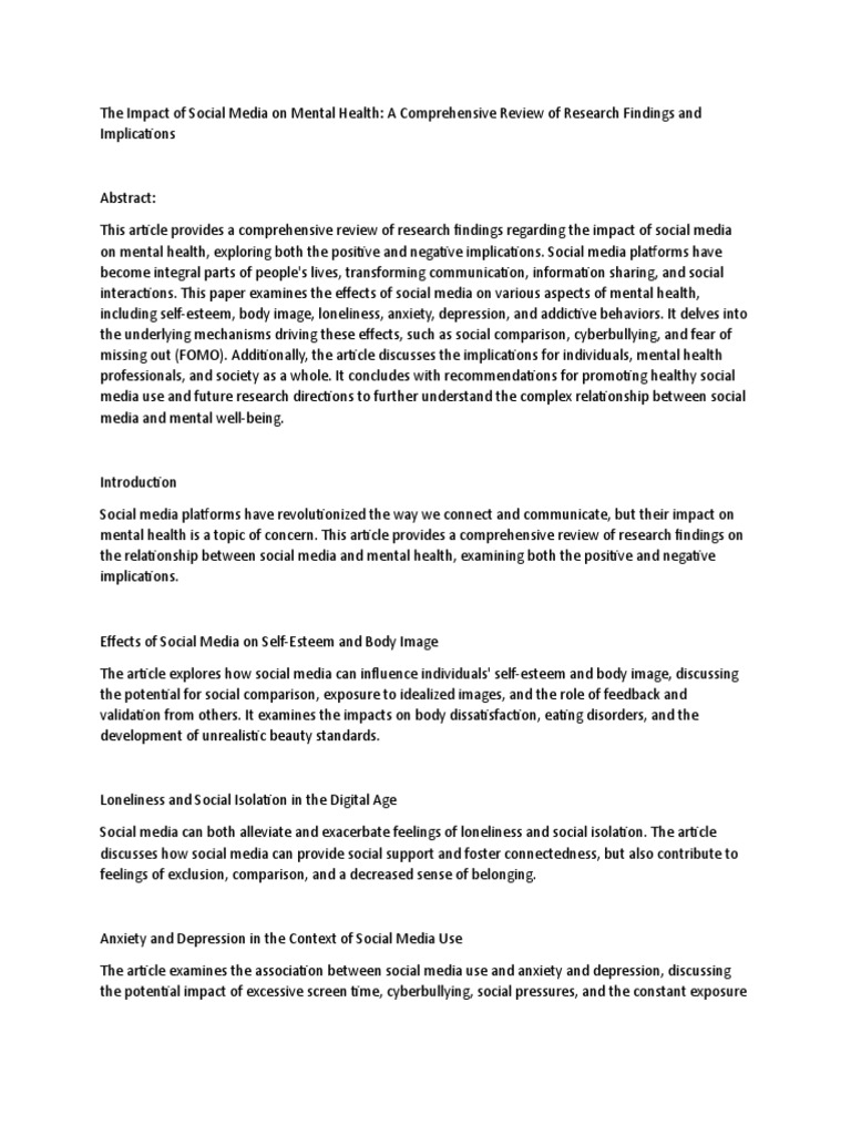 The Impact of Social Media On Mental Health | PDF | Social Media ...