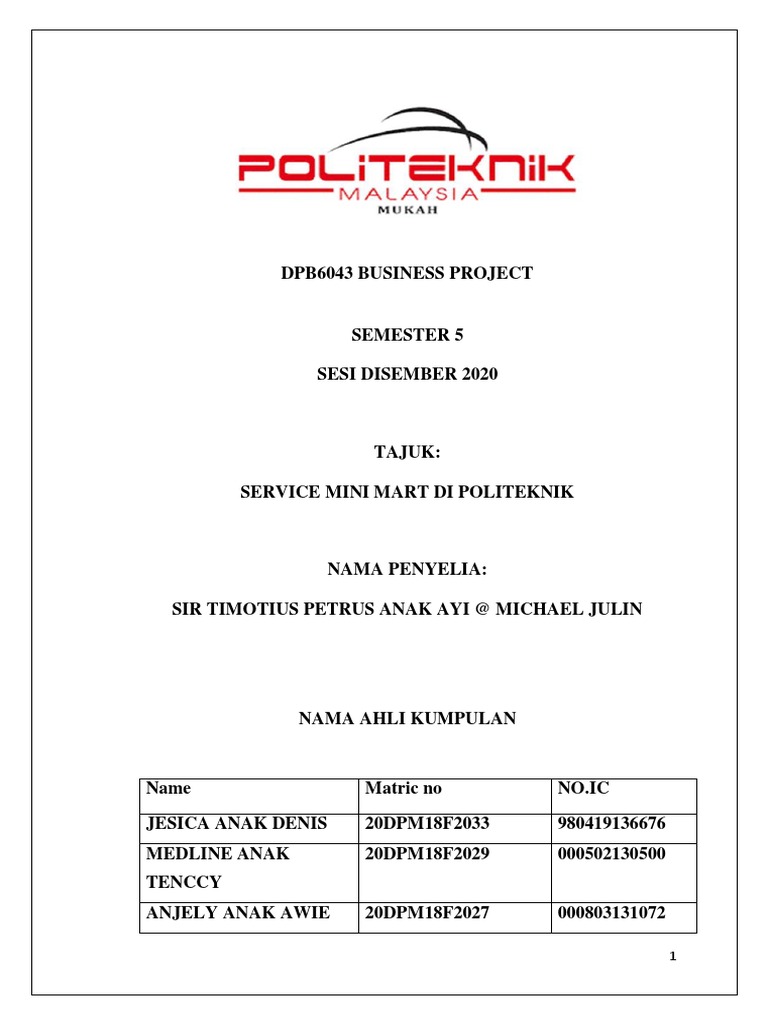 Final Report Business Project (Servis Mini Mart Di Politeknik Mukah) | PDF