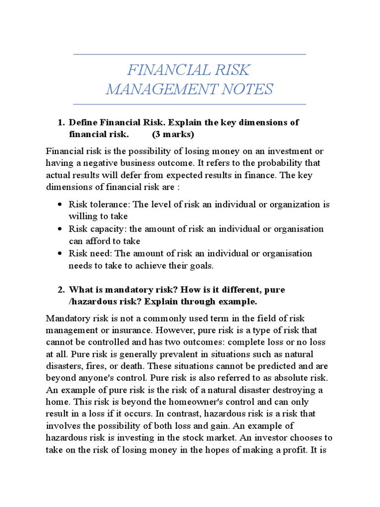 Financial Risk Management Notes | PDF