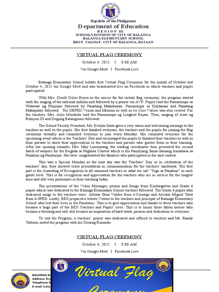 Balanga School Virtual Flag Ceremony | PDF