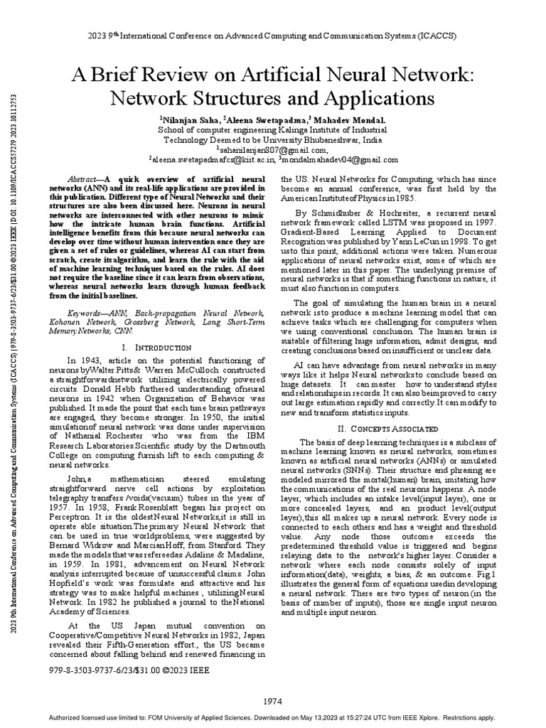A Brief Review On Artificial Neural Network Network Structures and ... A Brief Review On Artificial Neural Network Network Structures and ...