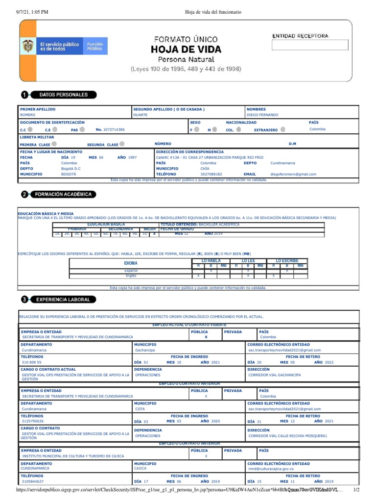 Hoja de Vida Sigep 2023 | PDF