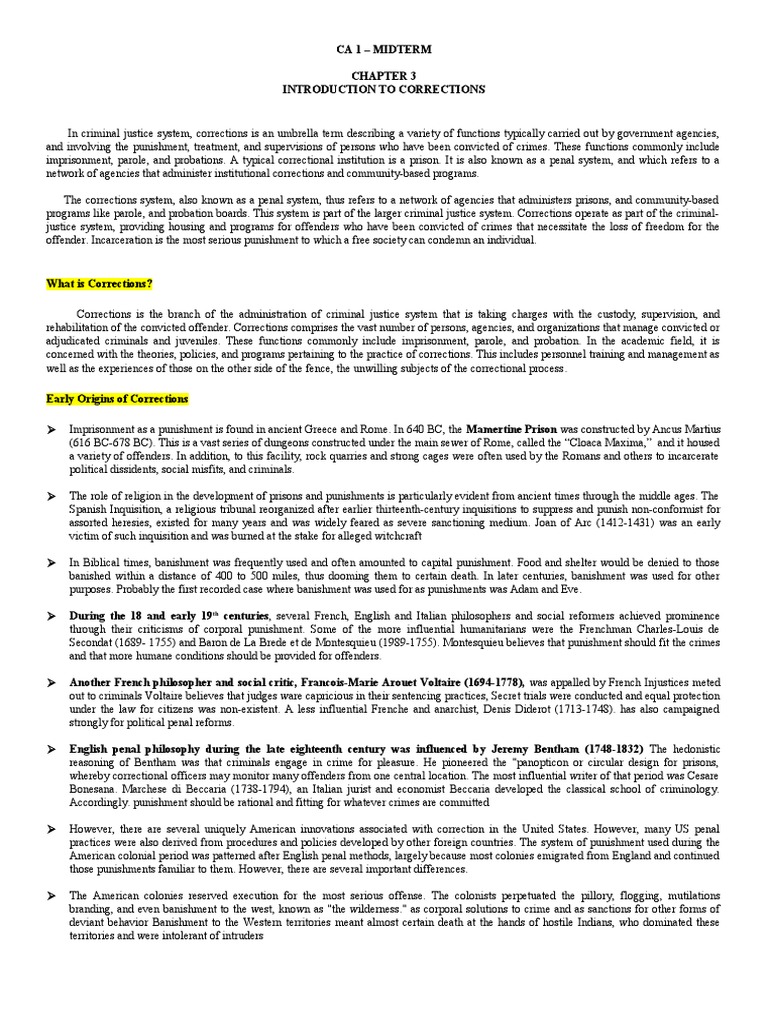 Ca 1 - Midterm - Chapter 3 | PDF | Sentence (Law) | Punishments