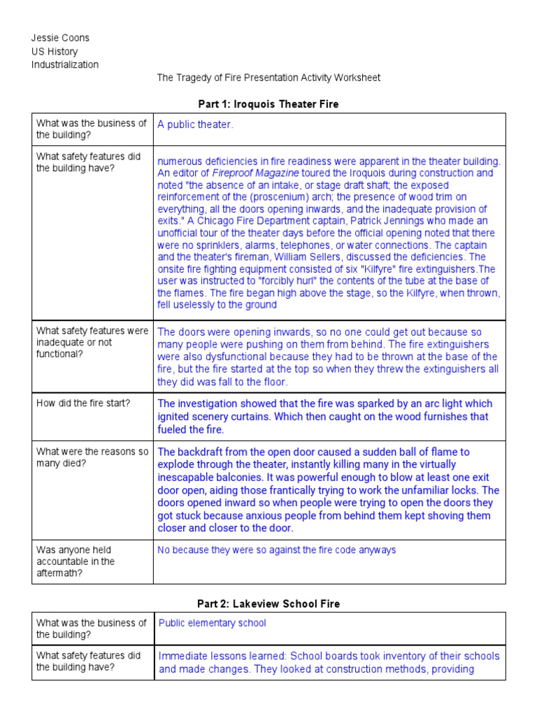 The Tragedy of Fire Presentation Worksheet | PDF | Disasters | Combustion