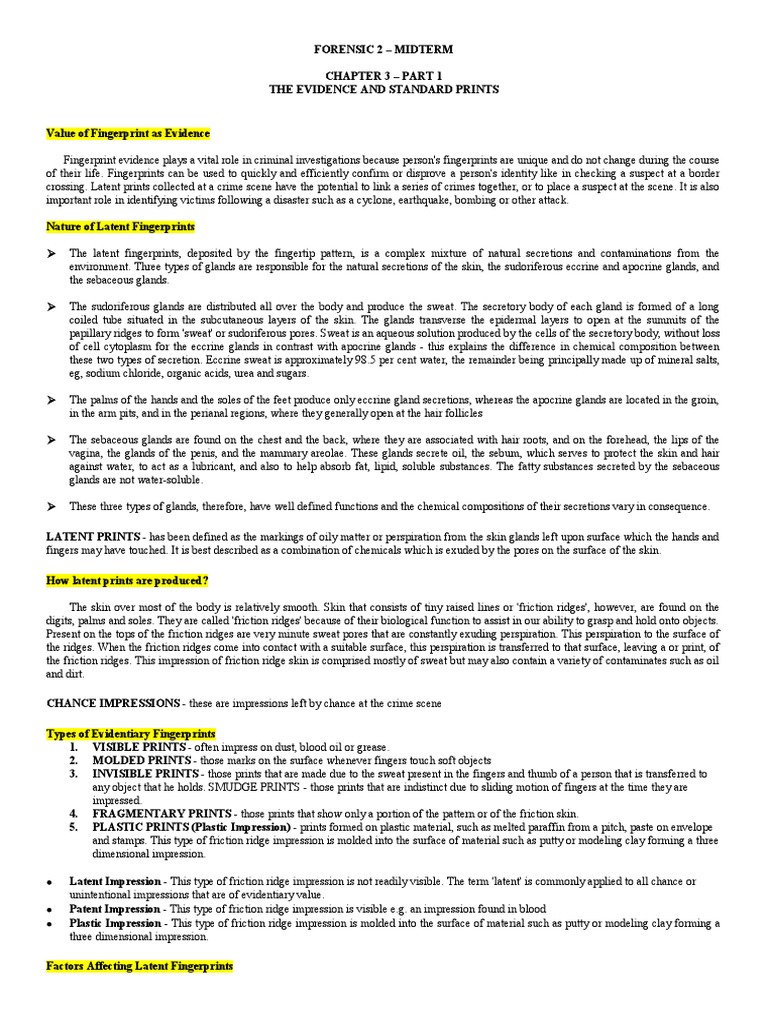 Forensic 2 - Midterm - Chapter 3 Part 1 | PDF | Fingerprint | Chemistry