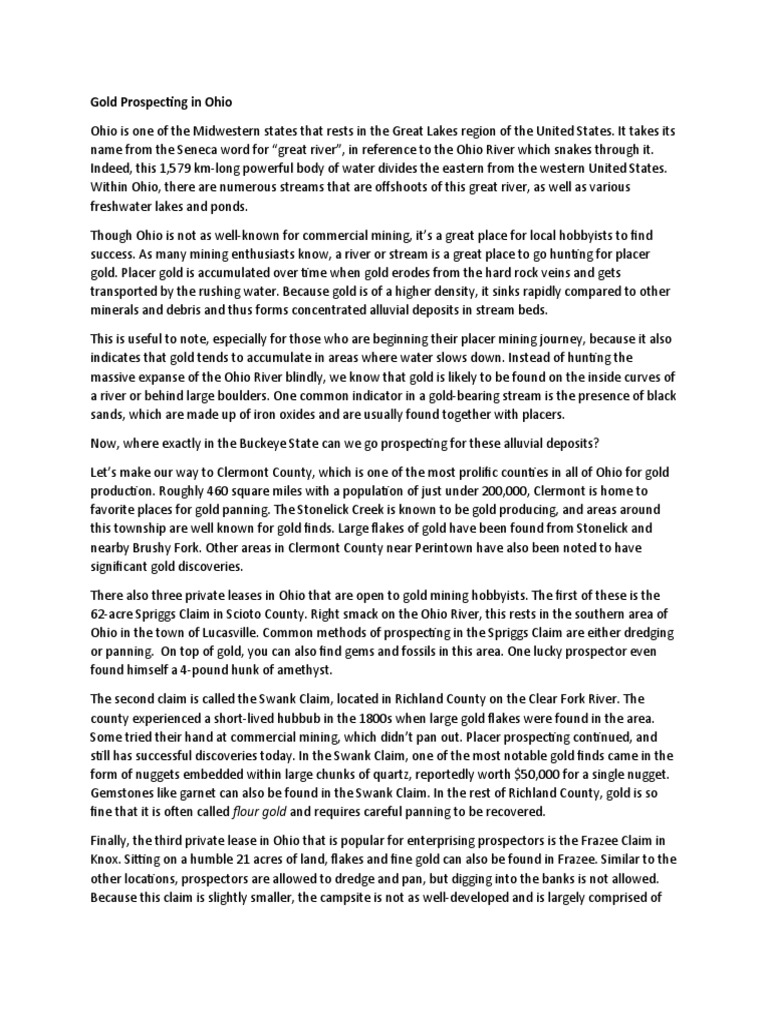 Gold Prospecting in Ohio | Download Free PDF | Gold | Gold Mining