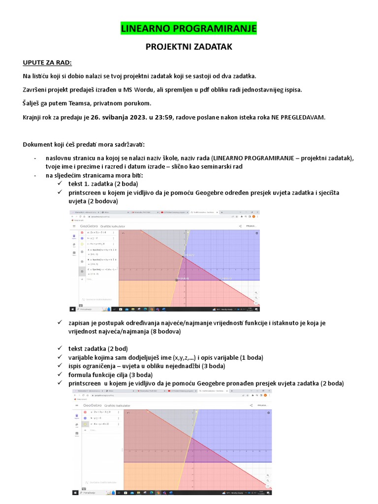 LINEARNO PROGRAMIRANJE - Projektni Zadatak | PDF
