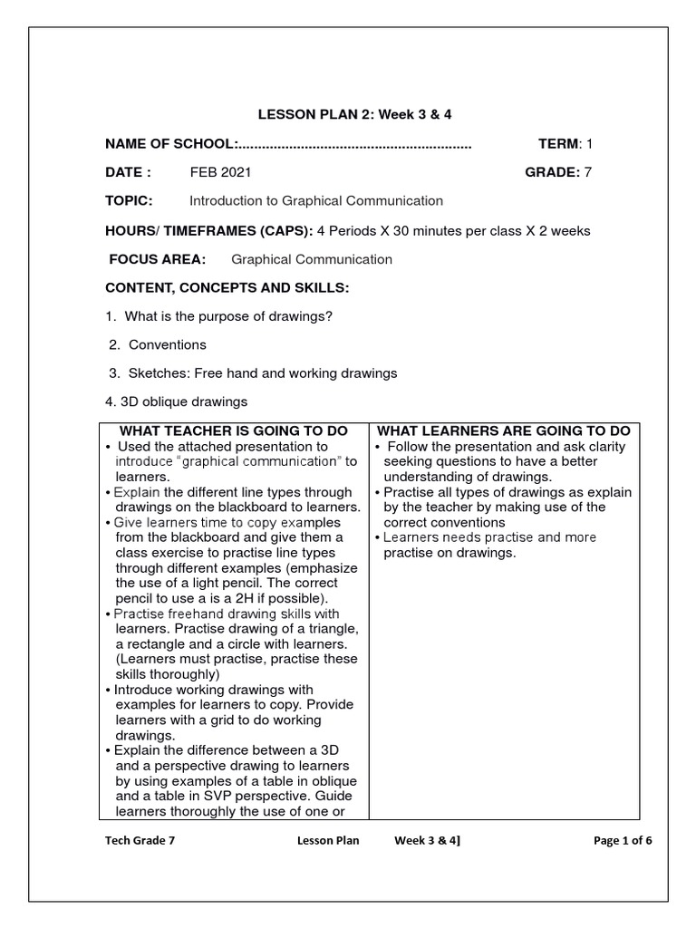 GR 7 LESSON PLAN 2 | Download Free PDF | Drawing | Lesson Plan