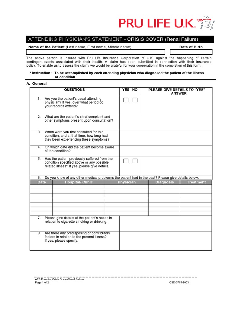 Attending Physicians Statement Crisis Cover Renal Failure - 041222 ...