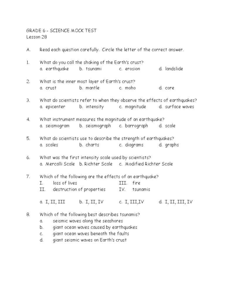4TH Quarter - Science Mock Test | PDF | Planets | Earthquakes
