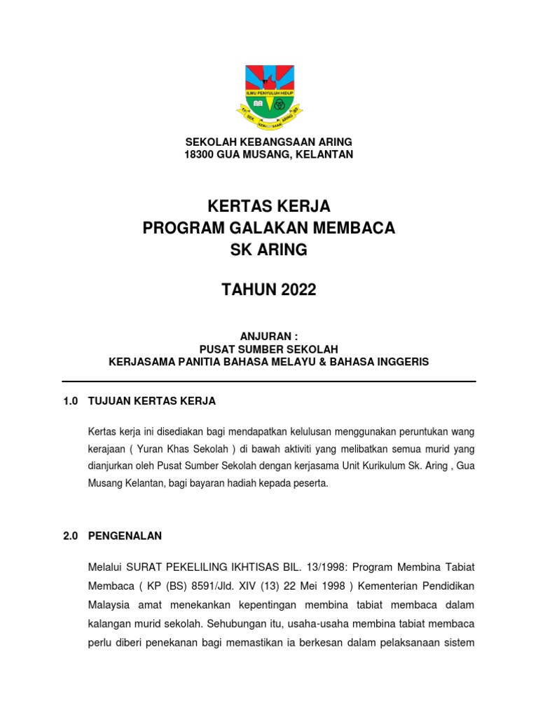 Kertas Kerja Program Galakan Membaca SK | PDF