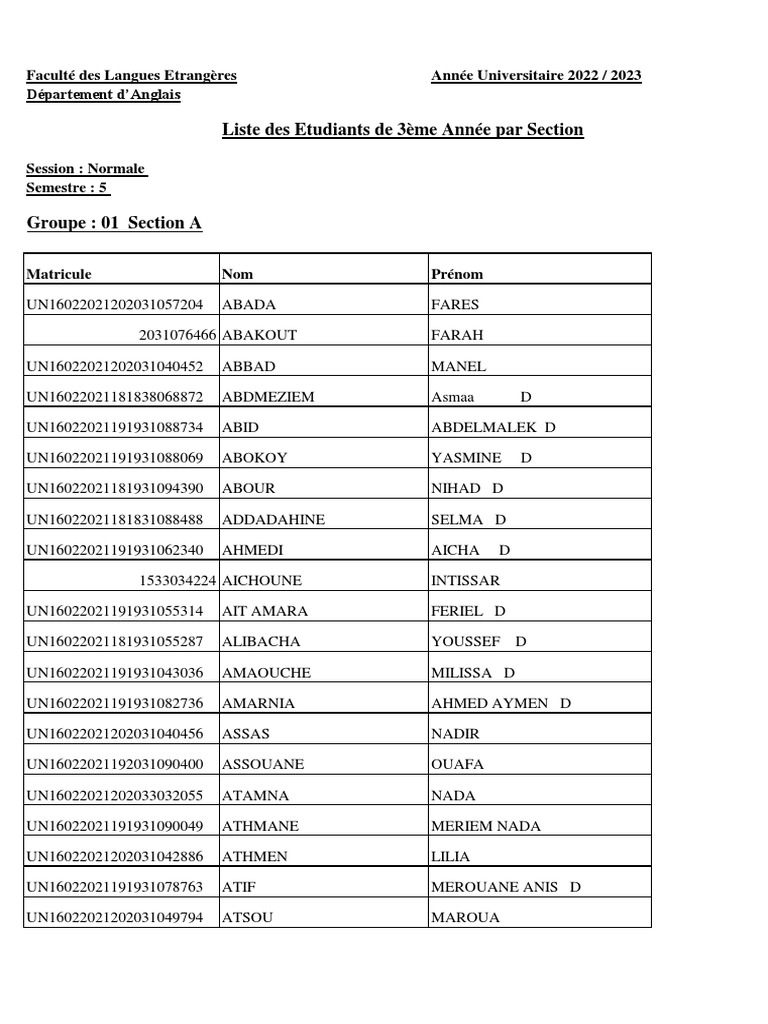 Liste Des Etudiants L3 Par Section | PDF