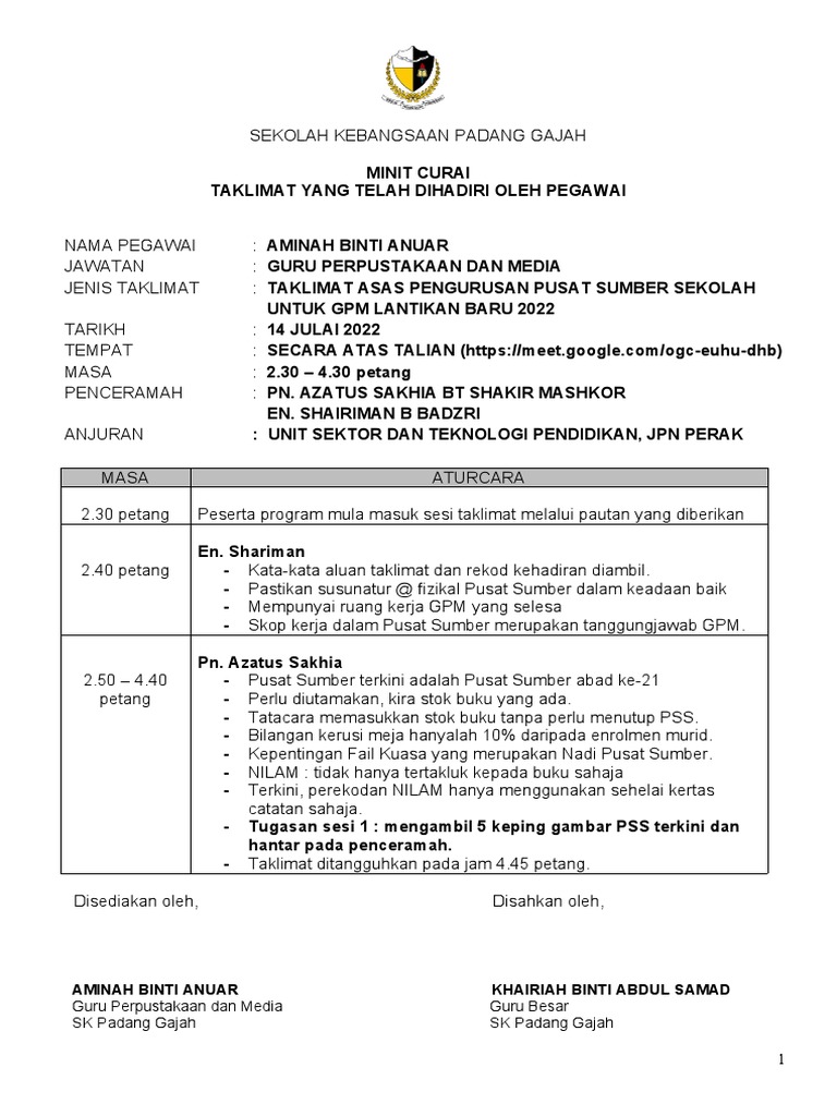 Minit Curai 2022 CONTOH | PDF
