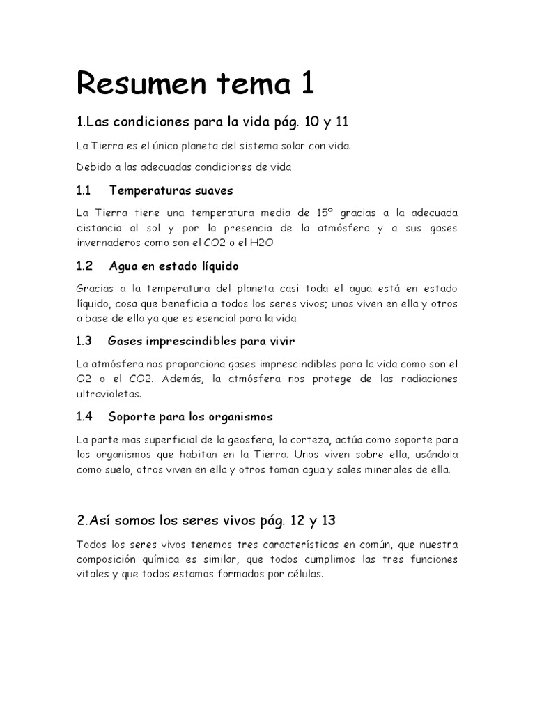 Resumen Tema 1.. | PDF | Biología Celular) | Organismos