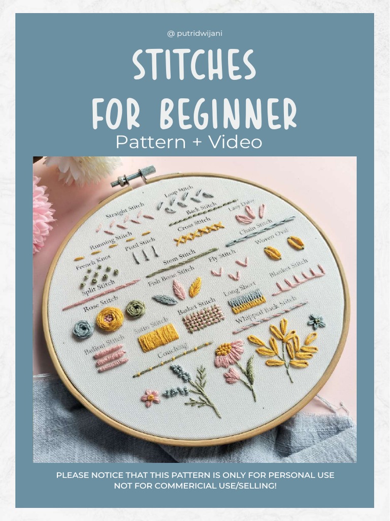 Beginner Friendly Embroidery Stitches Pattern with Comprehensive Instructions and Video Tutorial ...