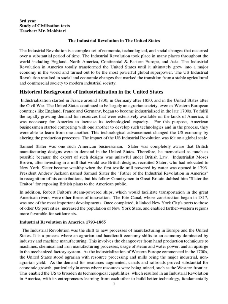 The Industrial Revolution in the United States | PDF | Industrial ...
