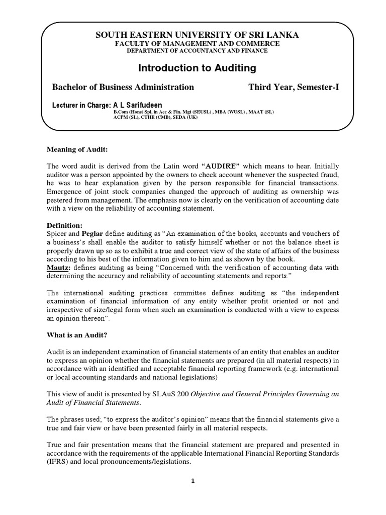 Introduction To Auditing | PDF | Audit | Financial Audit
