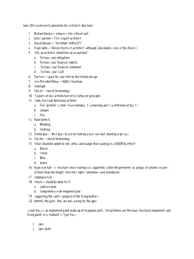 June 2014 Licensure Examination for Architects Questions | PDF ...