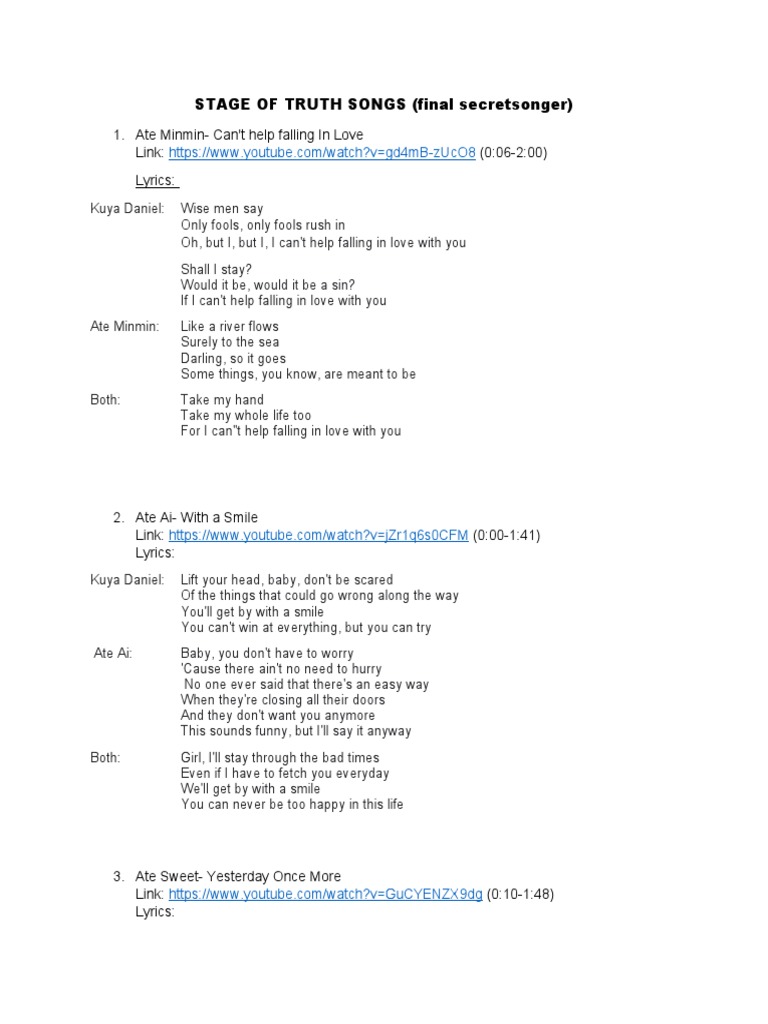 Stage of Truth Songs | PDF