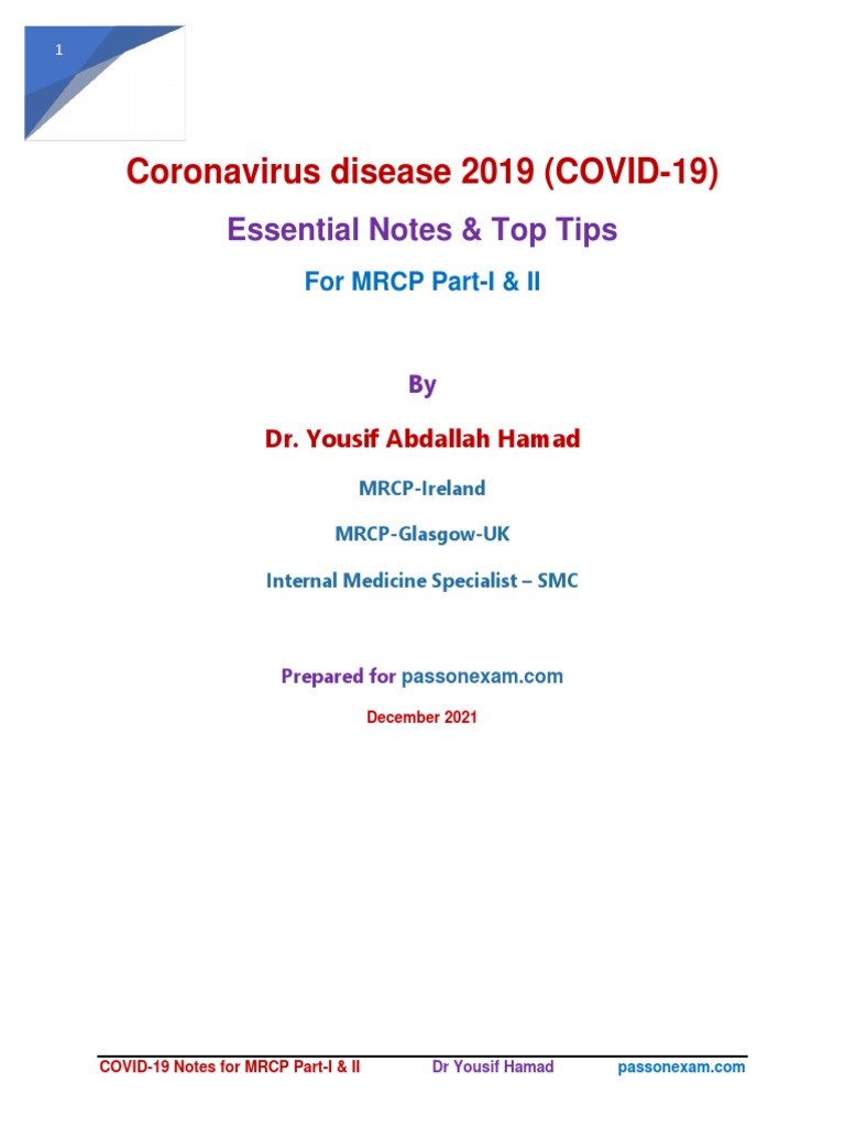 Covid-19 For MRCP Exams | PDF | Lung | C Reactive Protein