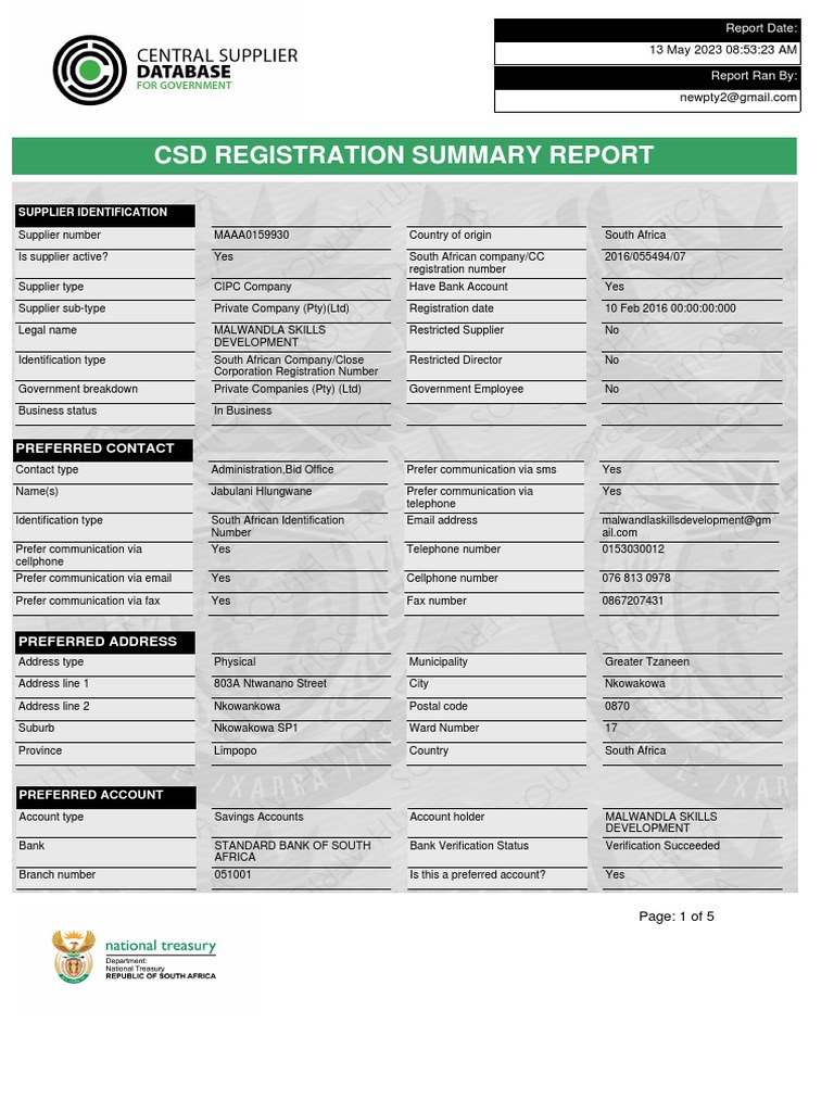 CSD Registration Summary Report: Preferred Contact | PDF