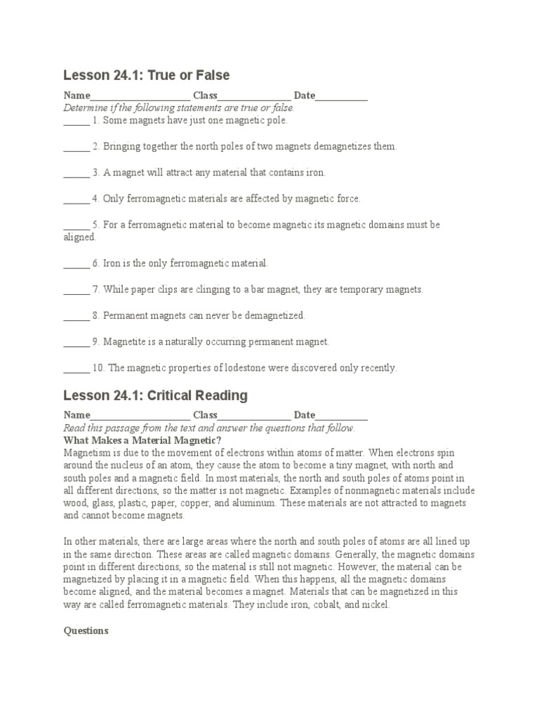 Lesson 24 Magnets | PDF