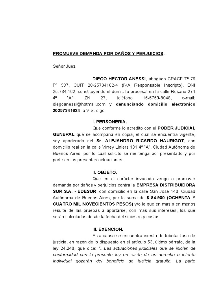 Promueve Demanda Por Daños y Perjuicios. | PDF