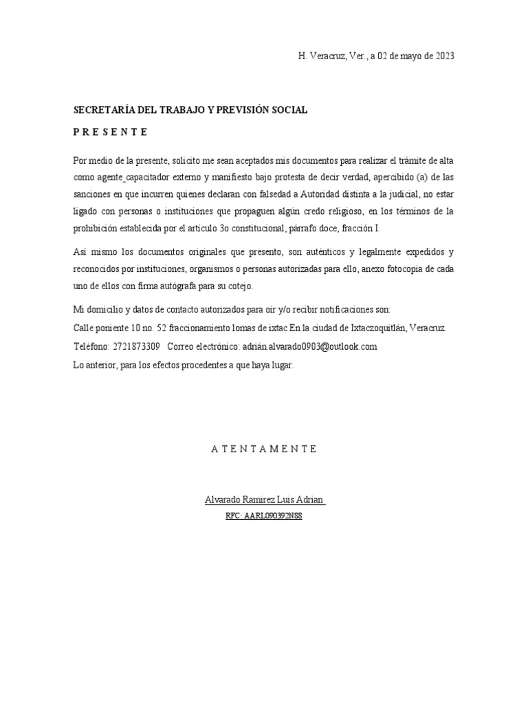 Escrito Libre Laicidad y Solicitud de Trámite Luis Adrian | PDF