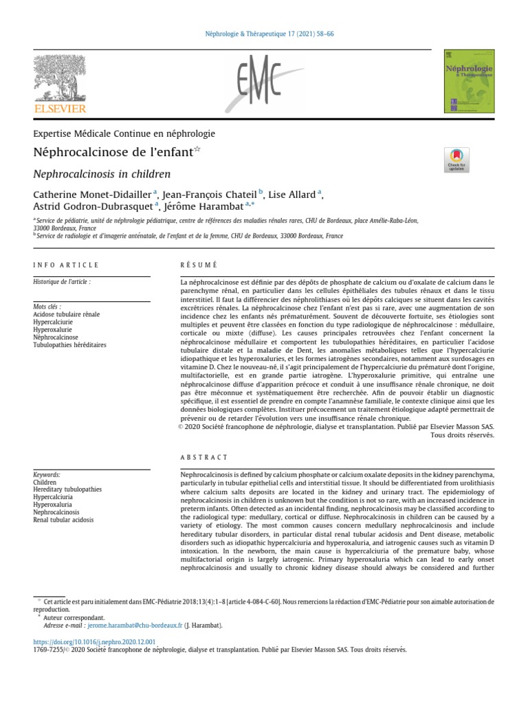 Néphrocalcinose Infantile : Causes et Diagnostic | PDF | Calcium ...