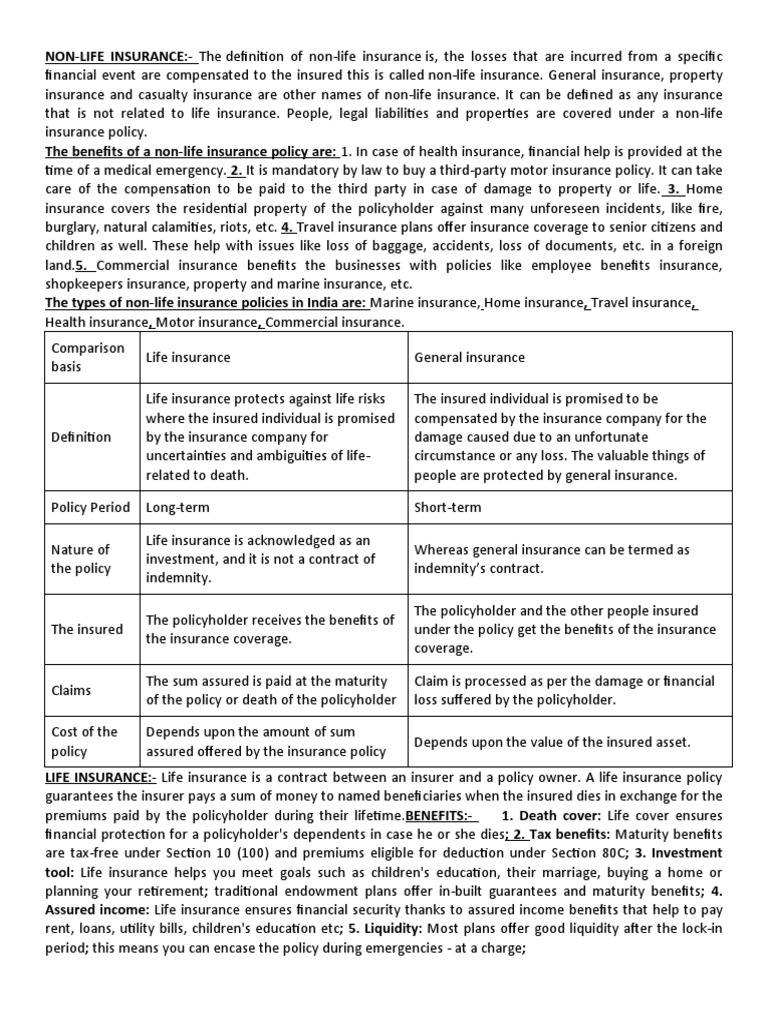 Life and Non-Life Insurance | PDF