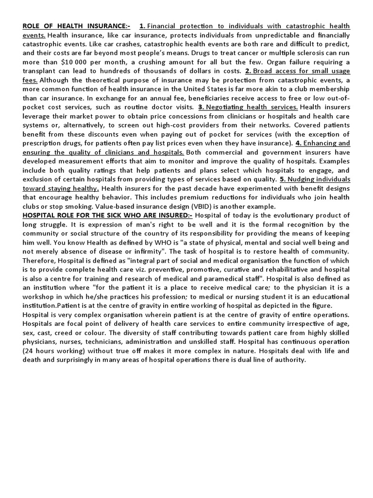 Role of Health Insurance | PDF | Hospital | Insurance