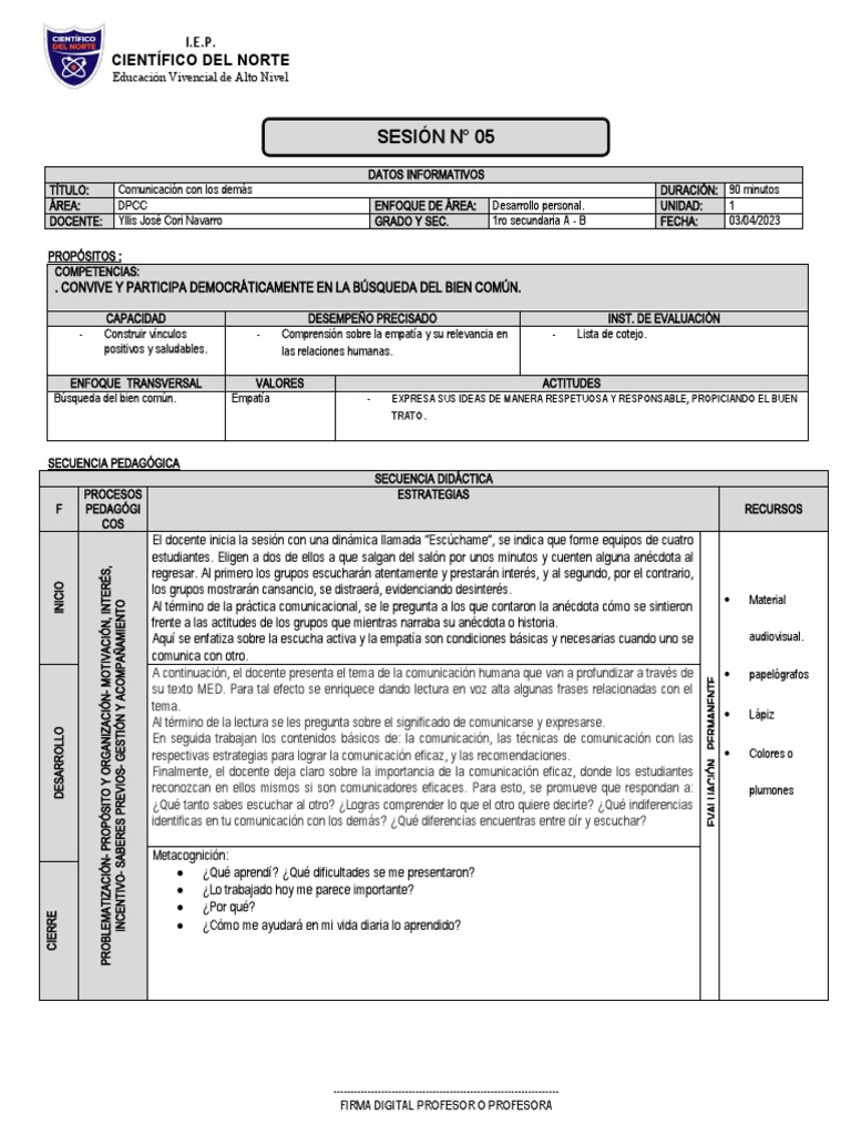 1ro Sec DPCC | PDF | Maestros | Evaluación