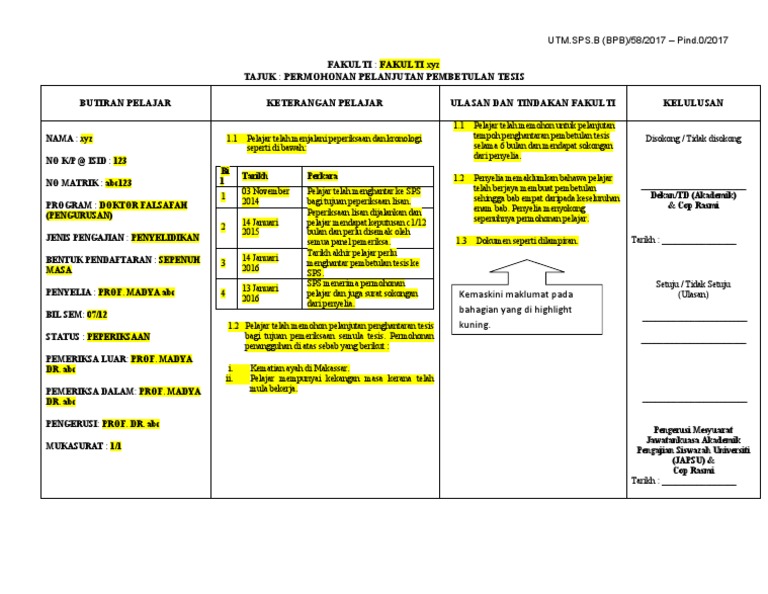 4 Template Minit Bebas Permohonan Pelanjutan Pembetulan Tesis Utm - Sps ...