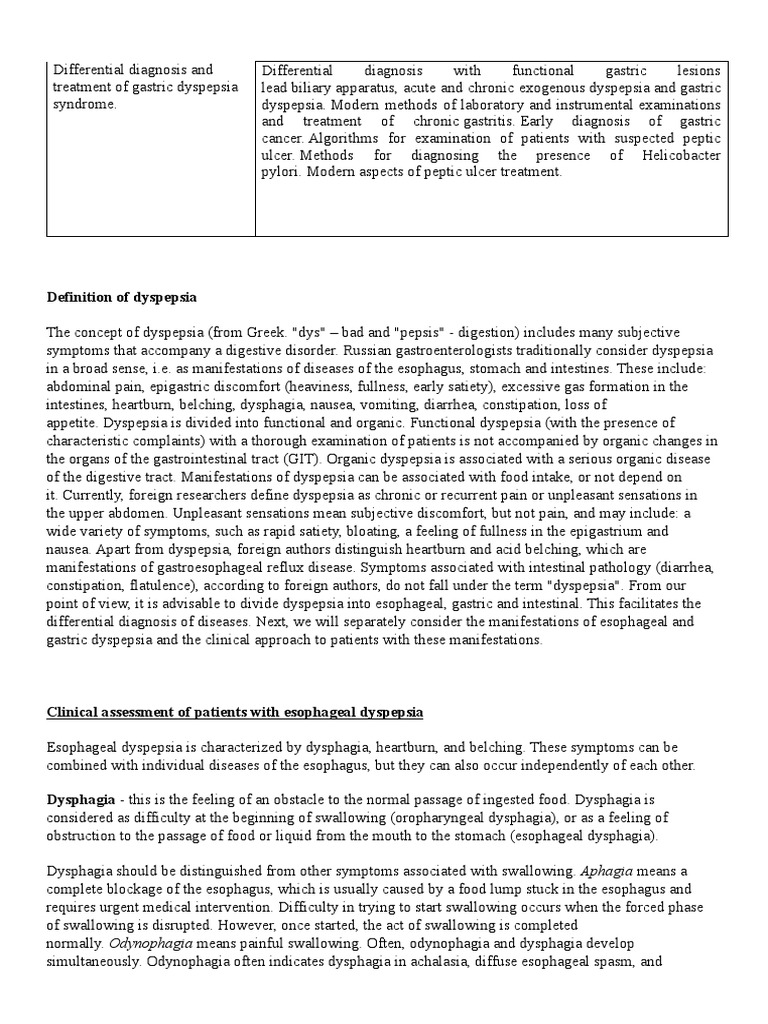 Chapter 1.differential Diagnosis and Treatment of Epigastric Dyspepsia Syndrome | PDF ...