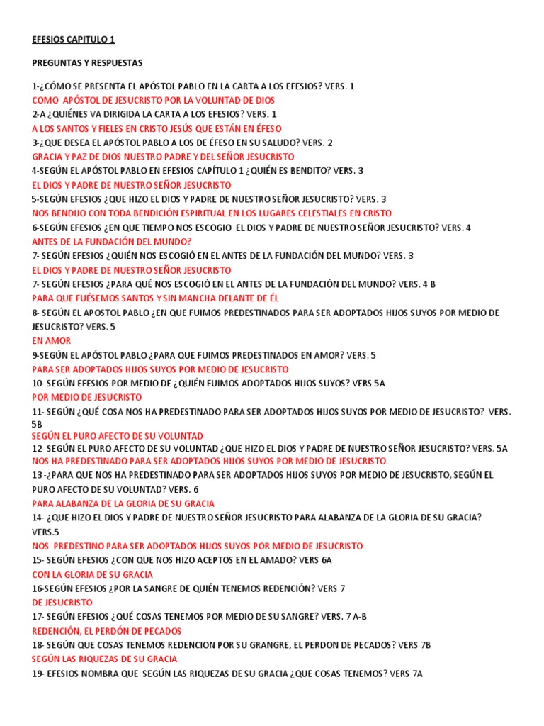 Preguntas y Respuestas: Efesios 1 | PDF | Cristo (título) | Pablo el apóstol
