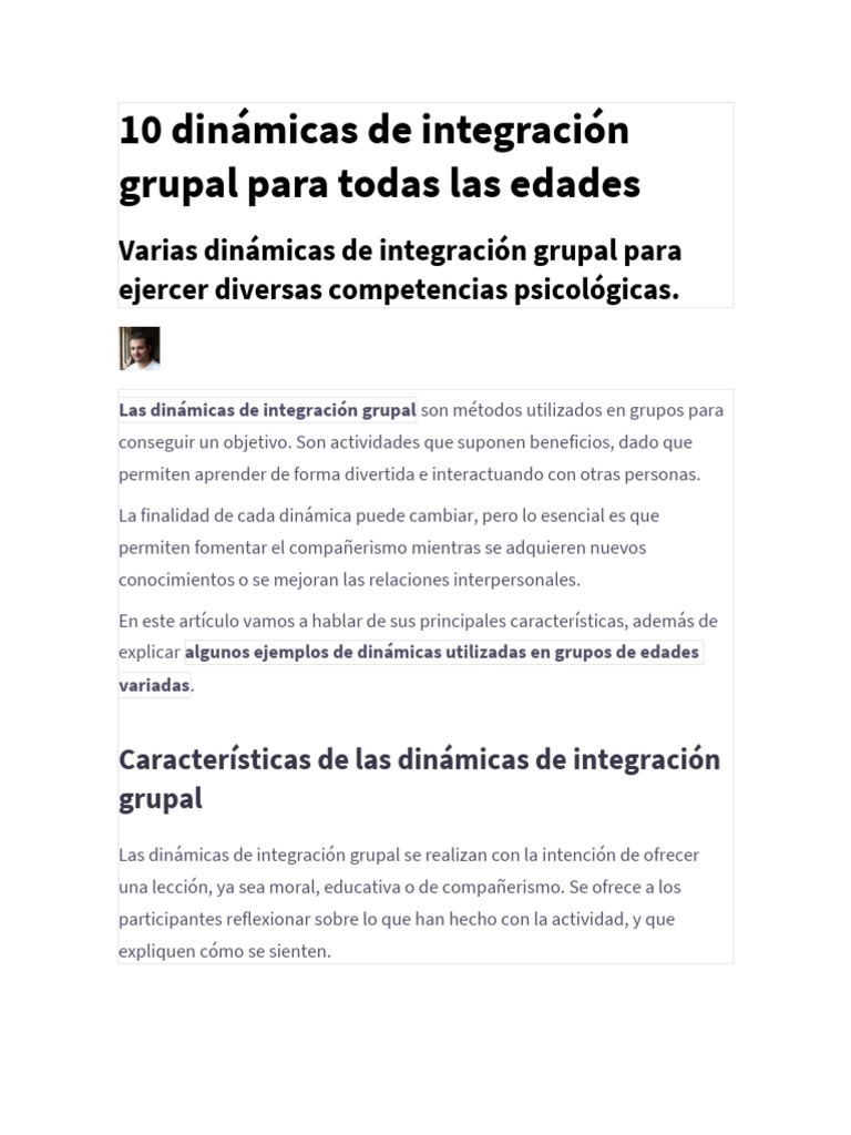 10 dinámicas de integración grupal para todas las edades | PDF ...